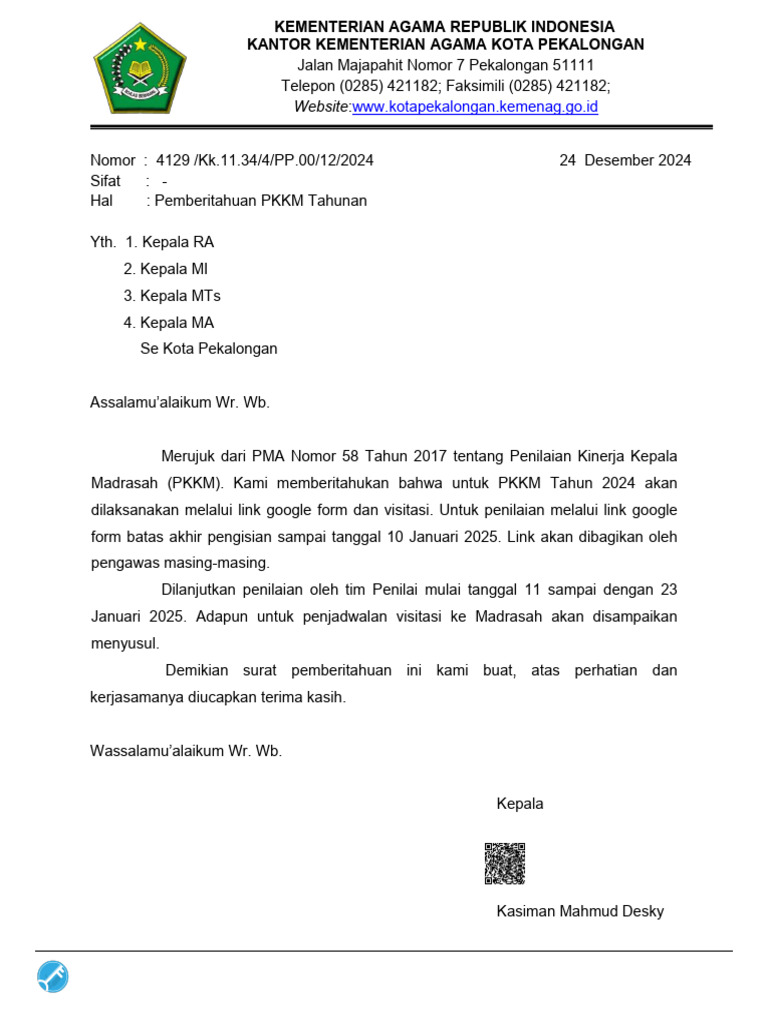 Pemberitahuan PKKM 2024 untuk Madrasah | PDF