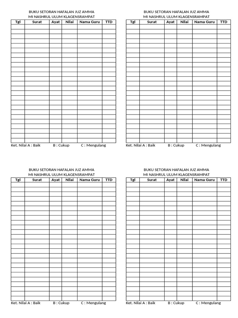 Buku Setoran Hafalan Juz Amma | PDF