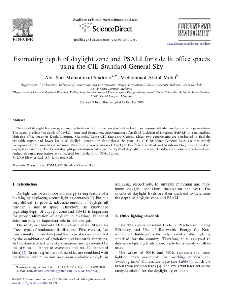2007 Estimating Depth of Daylight Zone and PSALI For Side Lit Office ...