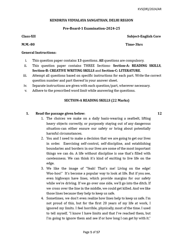 QP English XII Set1 | PDF | Leadership | Learning