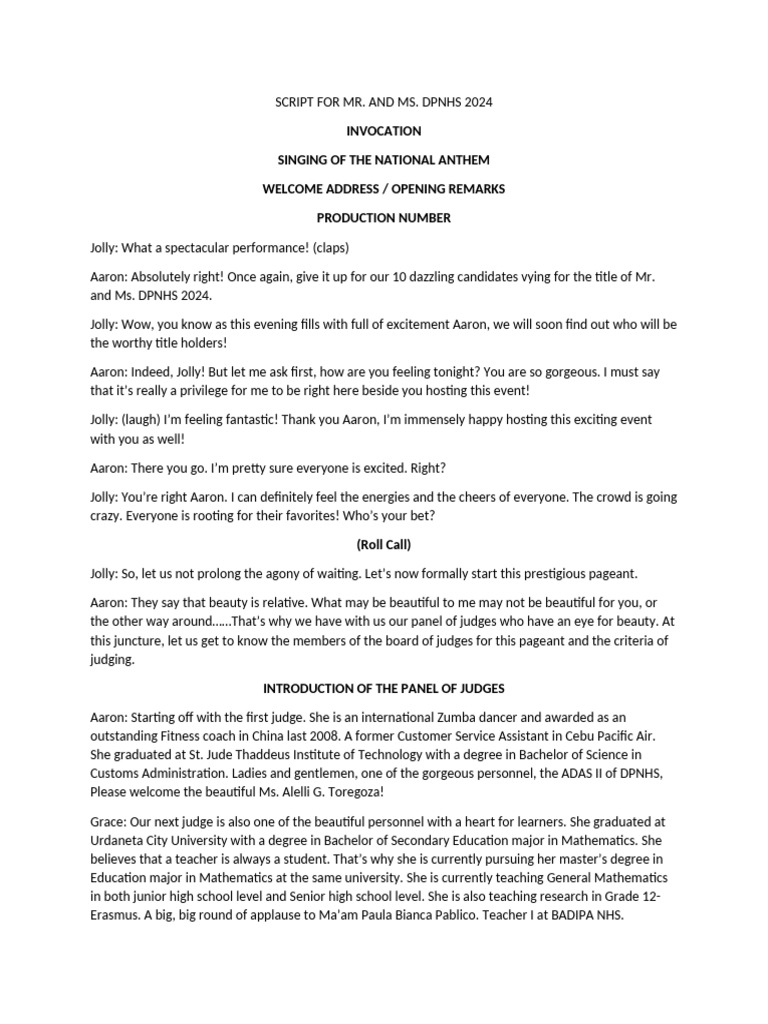 Mr and Ms DPNHS Script | PDF