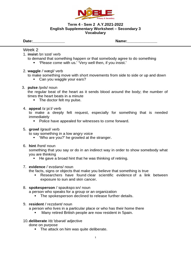 SEC3_Spelling Week 2 (Term4) | PDF