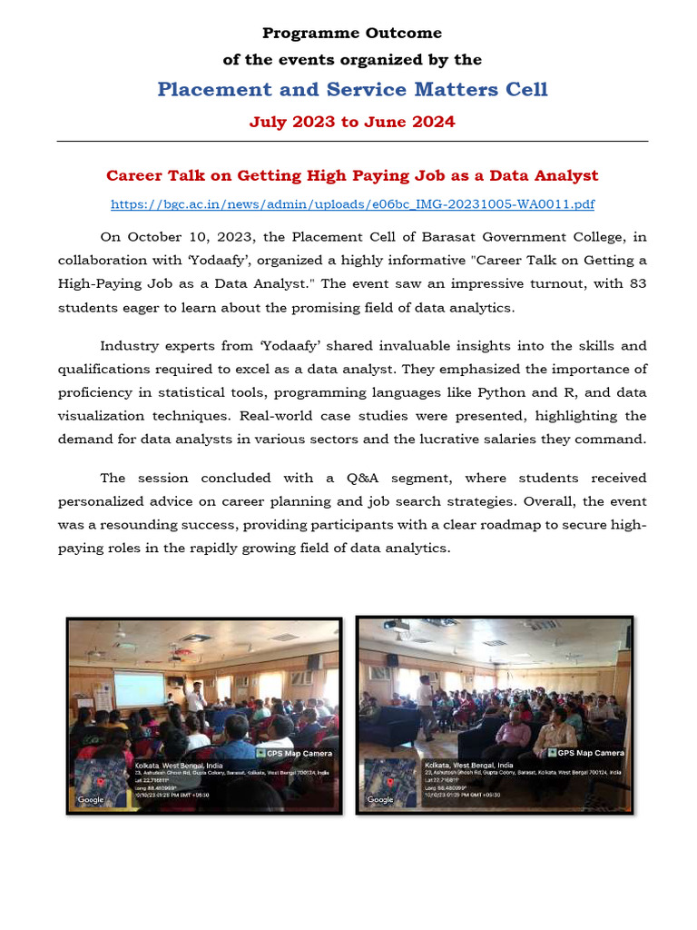 Programme Outcome Career Counselling 2023-2024 | PDF | Analytics | Learning