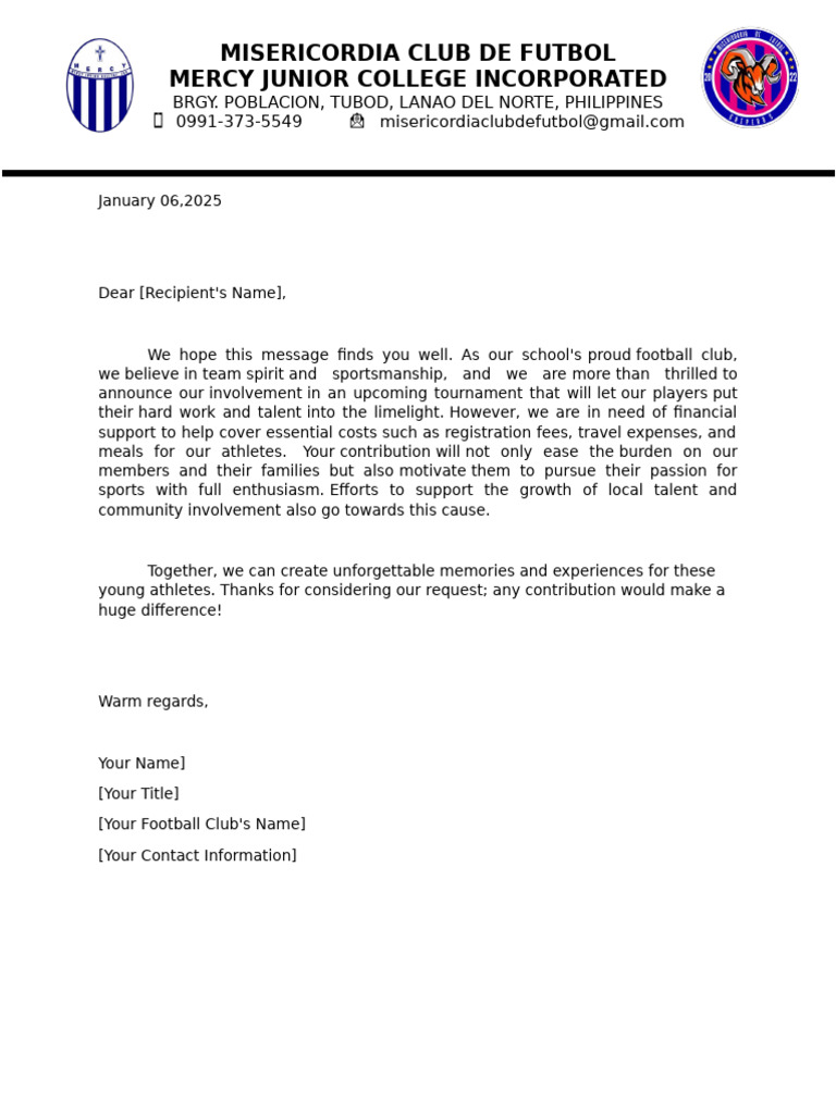 Football Club Donation Request Letter | PDF