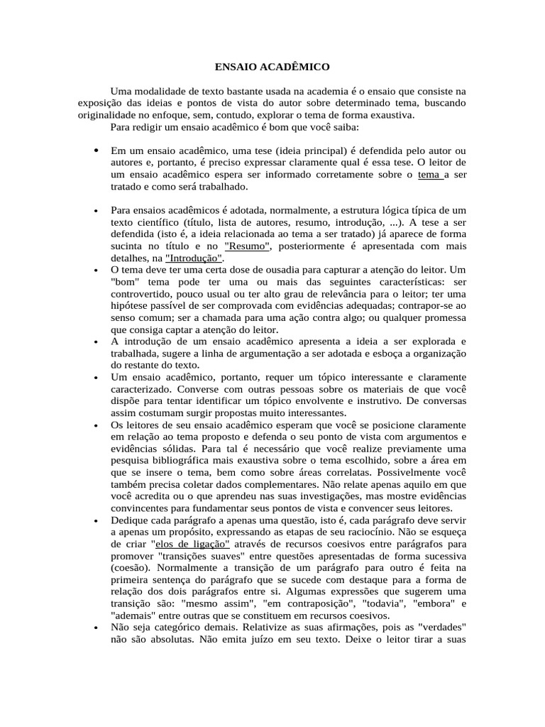 Ensaio Acadêmico | PDF | Abstract (resumo) | Ensaios