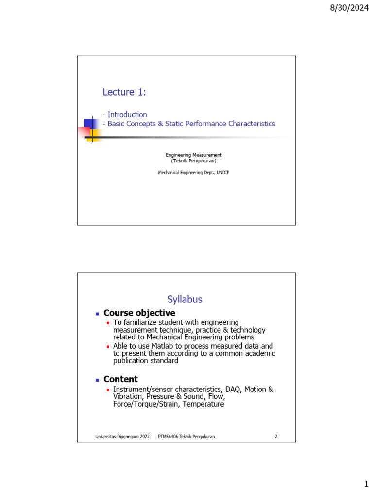 PTMS6406Lect 01 Statics Char | PDF | Significant Figures | Accuracy And Precision