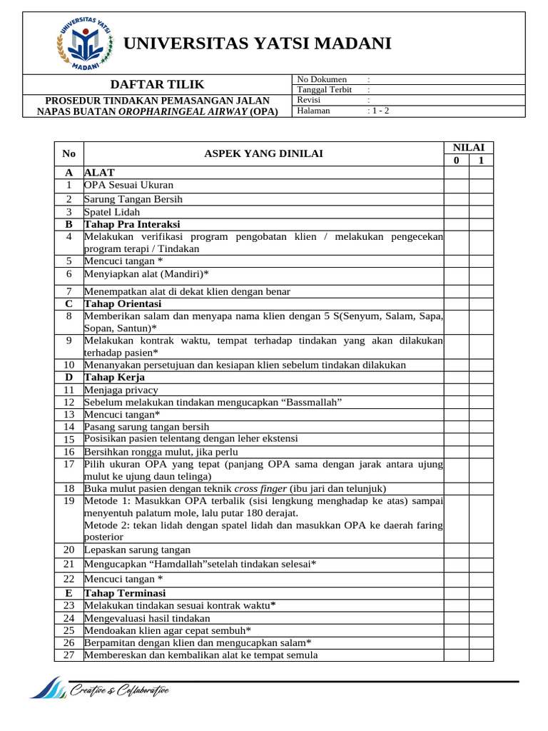 Daftar Tilik Opa | PDF