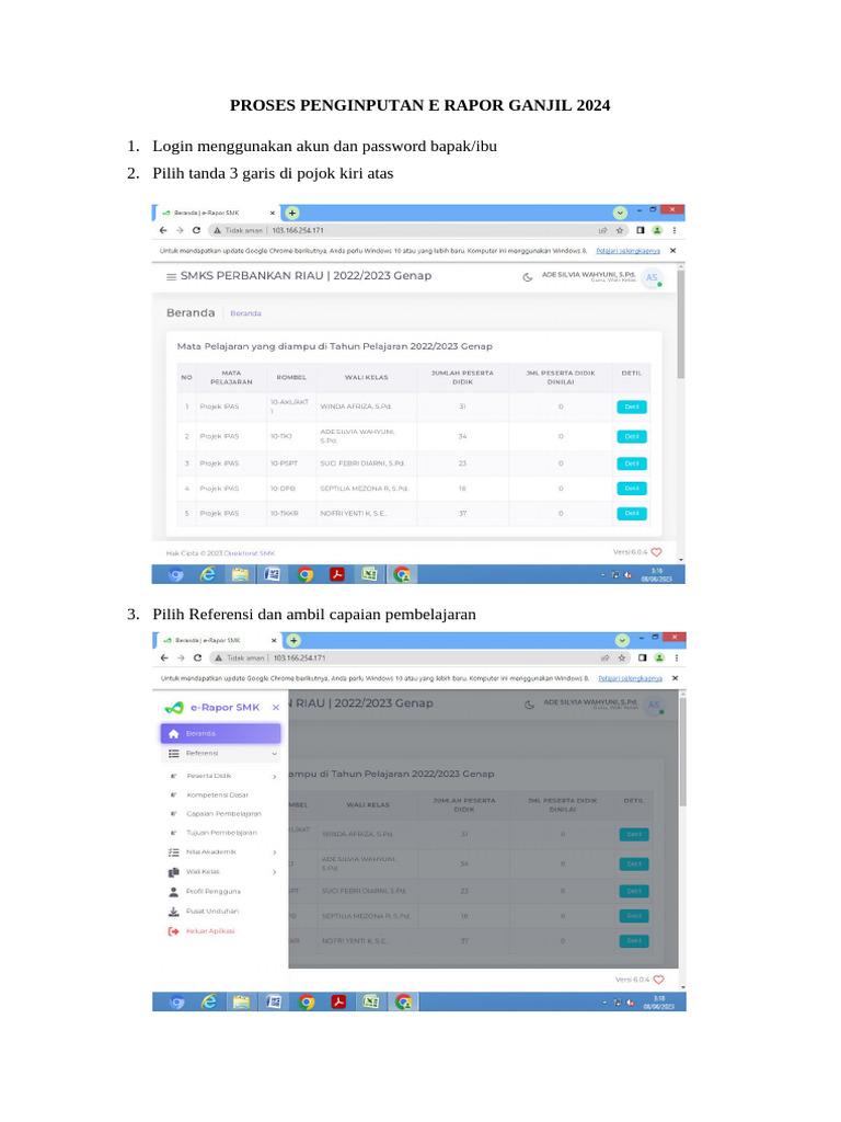 Proses Penginputan e Rapor 2024 | PDF