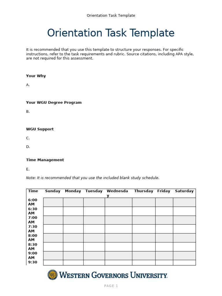 Orientation Task Template | PDF