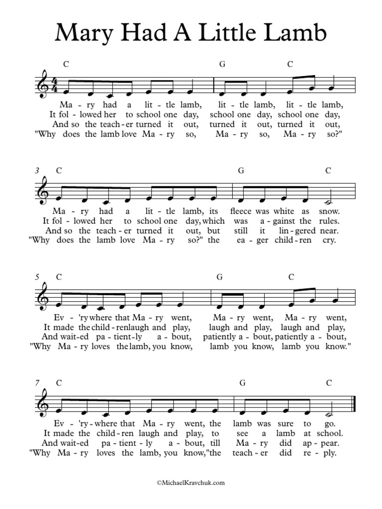 Mary Had a Little Lamb C Major | PDF