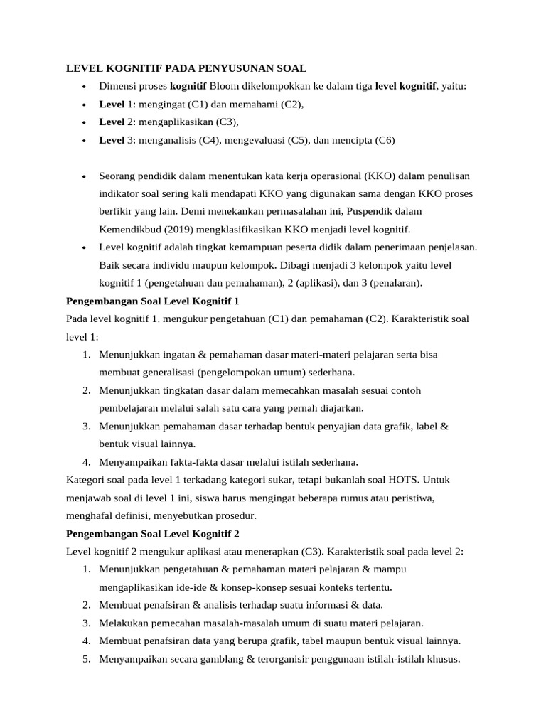 Level Kognitif Pada Penyusunan Soal | PDF