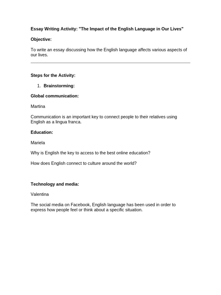 Essay Writing Activity | PDF | English Language | Communication