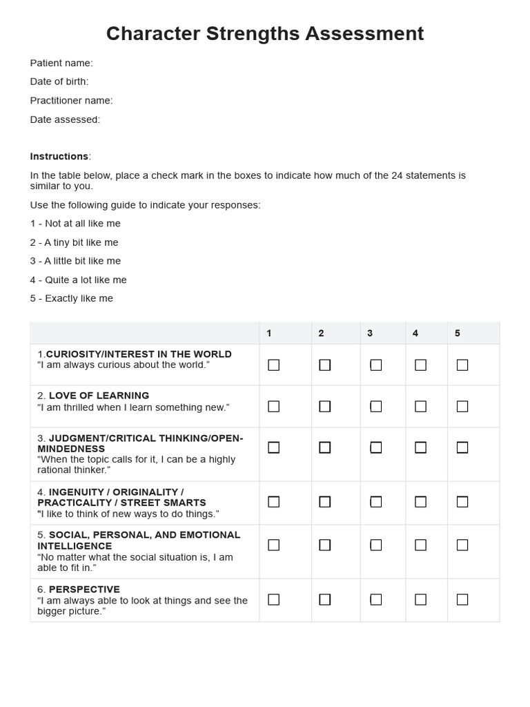 Character Strengths Assessment Tool | PDF | Courage | Cognition