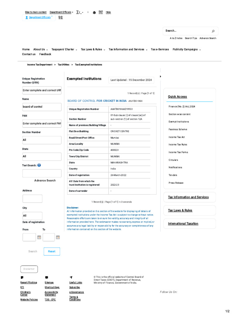 BCCI - Exempted Institutions | PDF