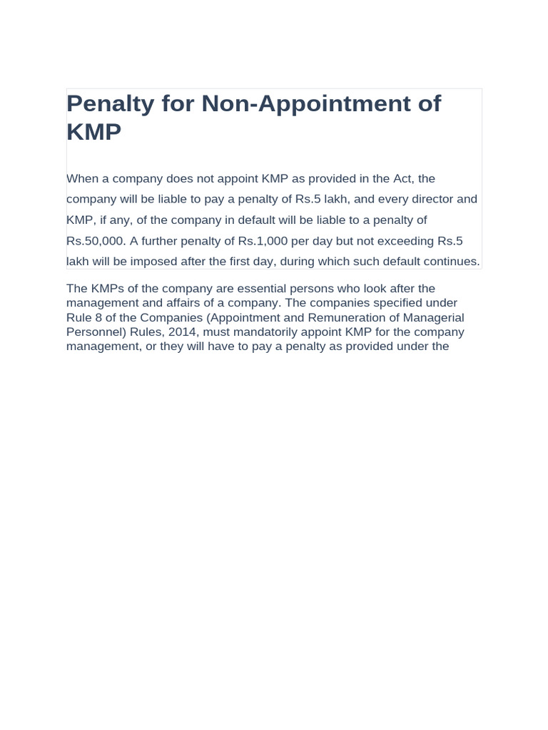 Penalty For Non Appointment of KMP | PDF