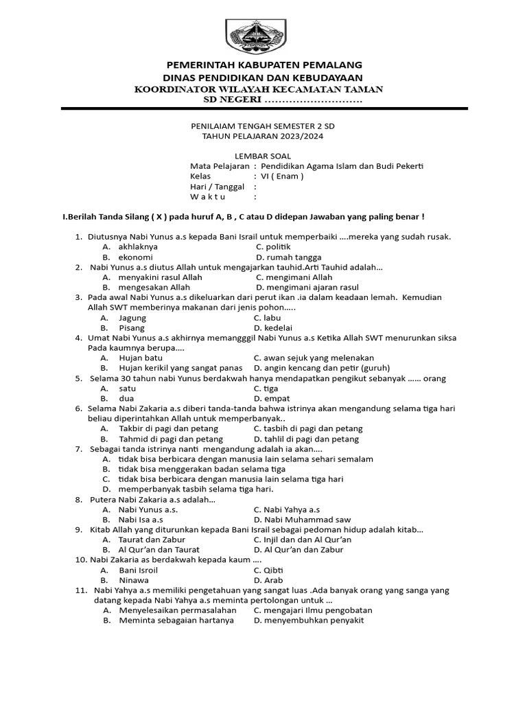 Soal PABP 6 TP 2023 - 2024 | PDF