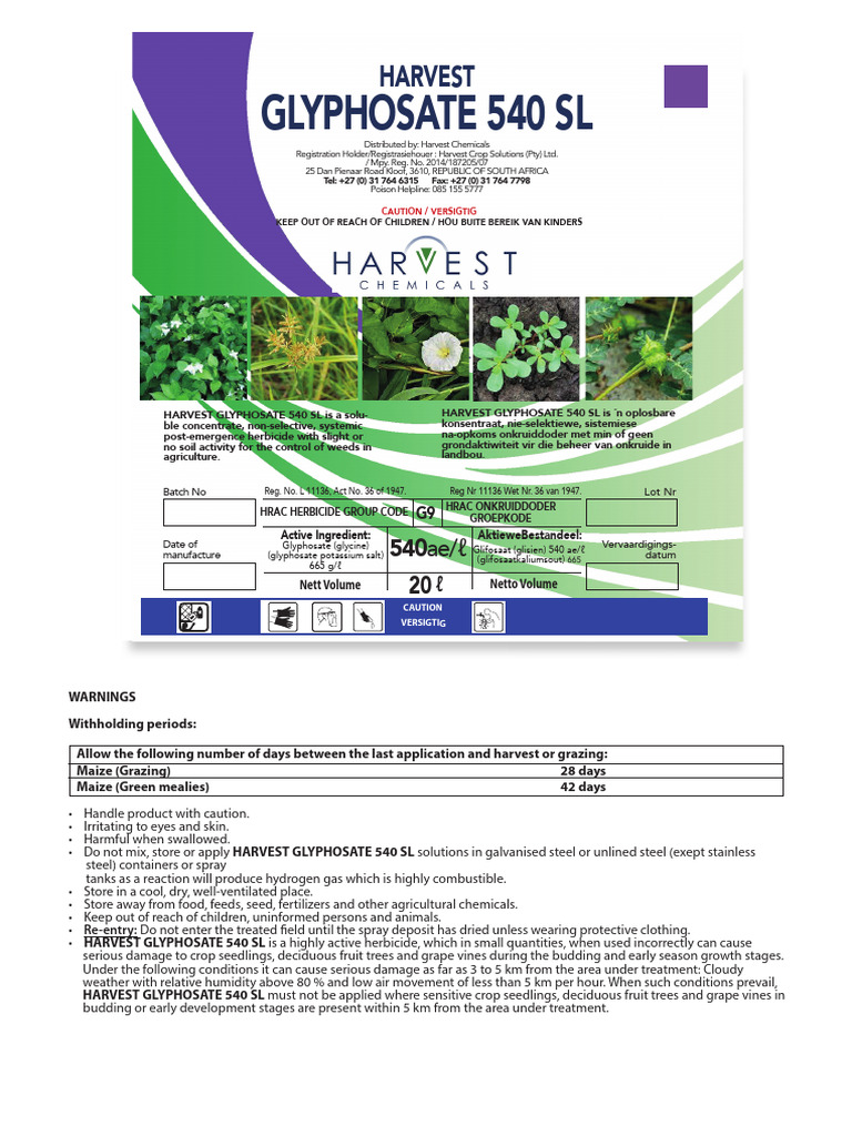 Glyphosate 540 SL Usage Guidelines | PDF | Herbicide | Weed