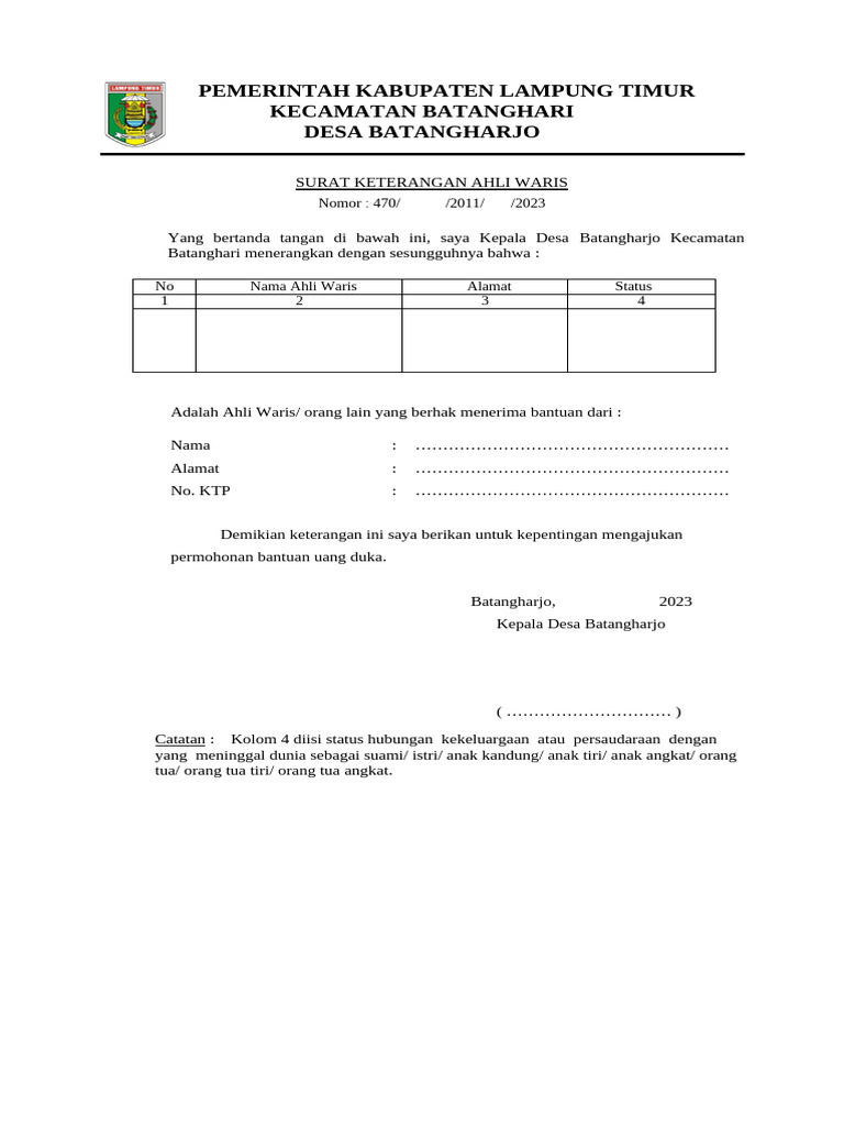 Form Ahli Waris Desa | PDF