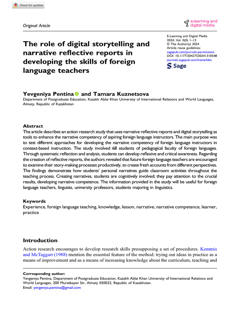 Pentina Kuznetsova 2024 The Role of Digital Storytelling and Narrative Reflective Reports in ...