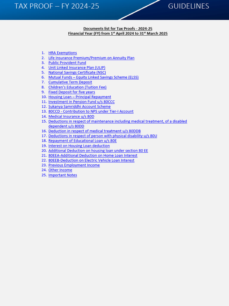 Documents - Forms Required For Tax Proofs FY 24-25 | PDF | Taxes | Insurance