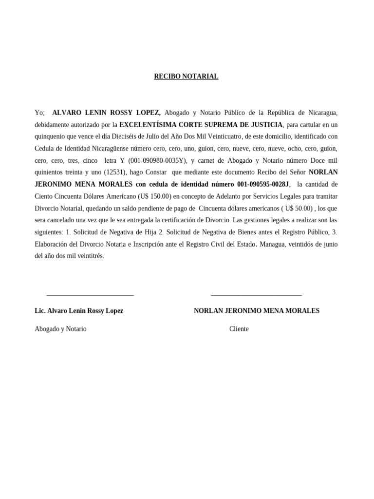 Recibo Notarial Wilmer Amador | PDF