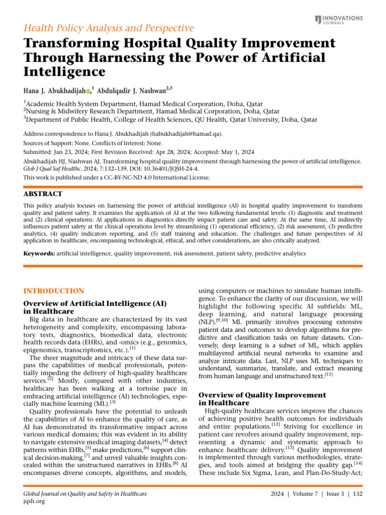 Transforming Hospital Quality Improvement Through Harnessing the Power ... Transforming Hospital Quality Improvement Through Harnessing the Power ...