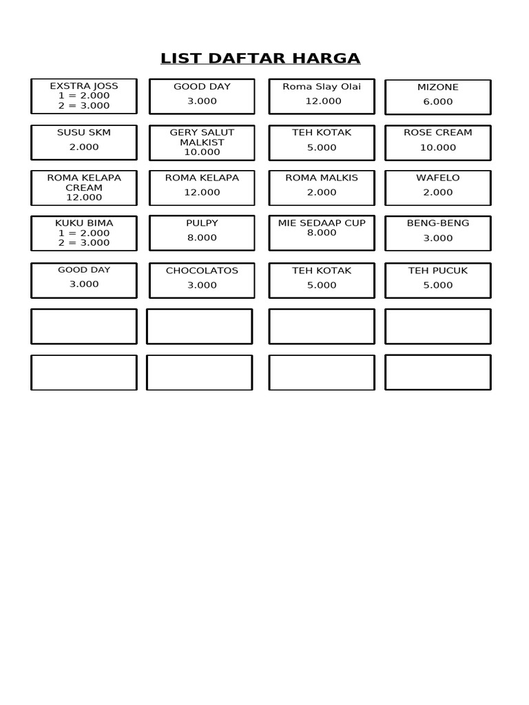 List Daftar Harga | PDF