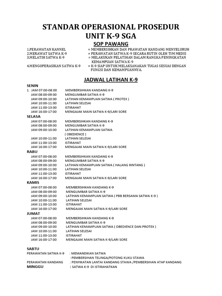 Standar Operasional Prosedur Unit K9 | PDF