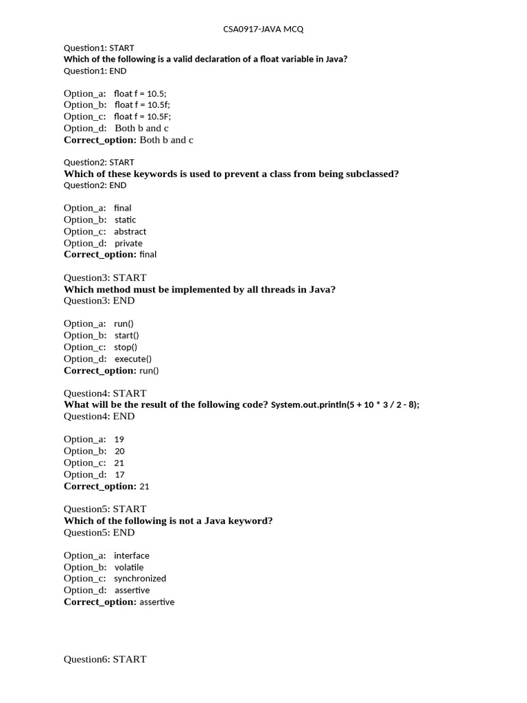 Java Mcq Csa0917 Word Format Pdf Class Computer Programming Method Computer Programming 4048
