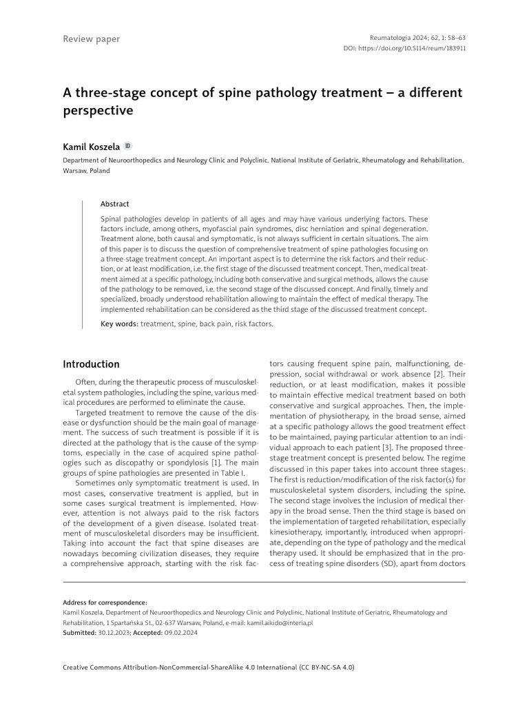 A Three-Stage Concept of Spine Pathology Treatment - A Different ...