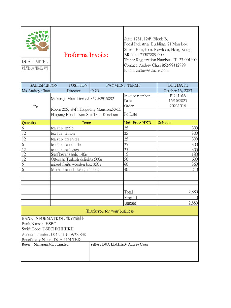 Maharaja Mart Ltd PI231016 | PDF