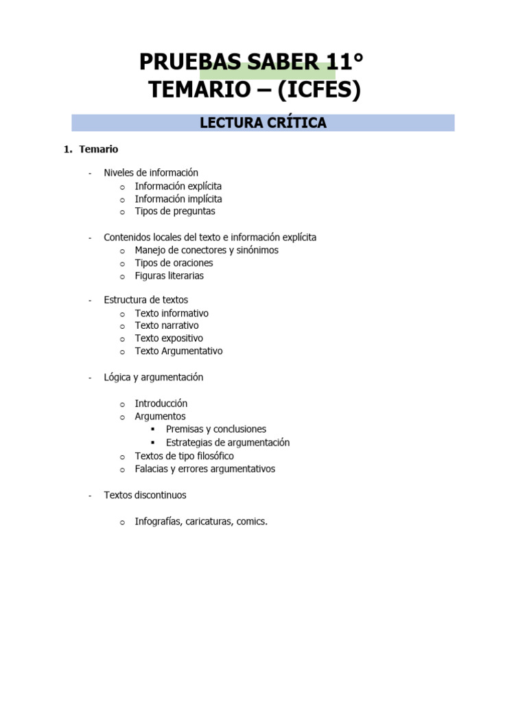 Temario Icfes | PDF | Biología Celular) | Ácido