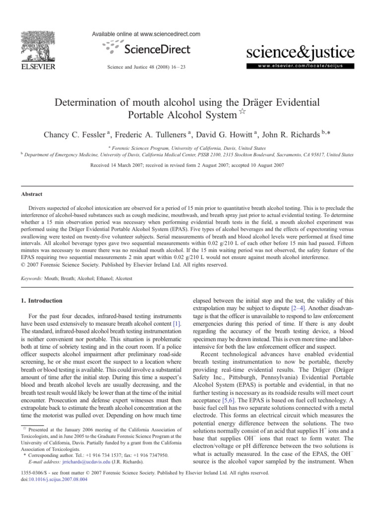 Determination of Mouth Alcohol Using The | PDF | Driving Under The Influence | Alcoholic Beverages
