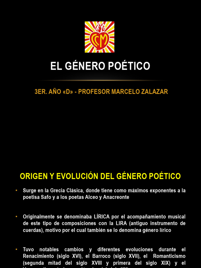 3ero. D - El Genero Poetico - Diapositivas | PDF