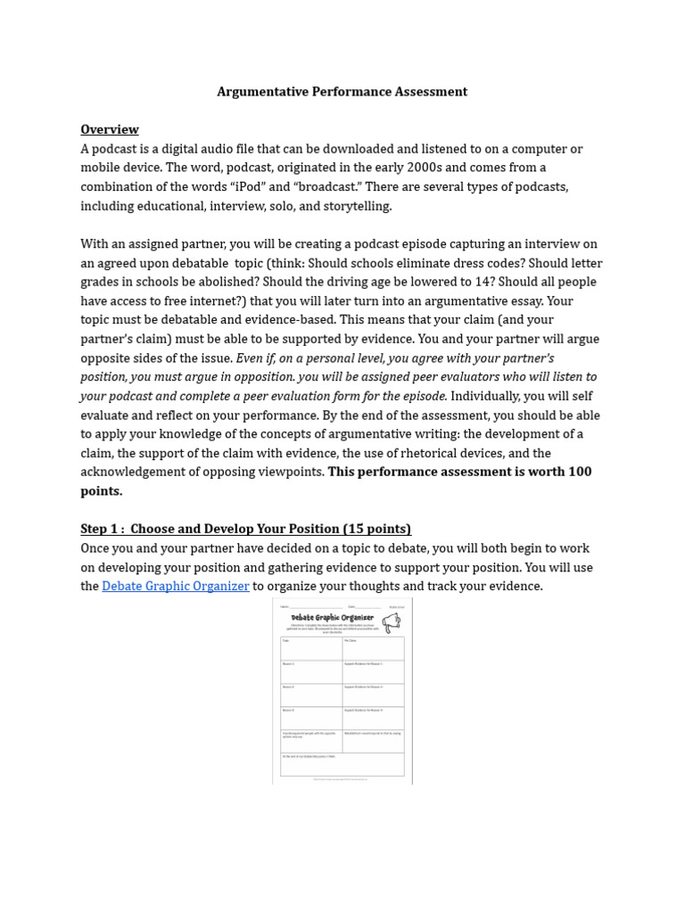 Shared Argumentative Podcast Performance Assessment | PDF | Podcast ...
