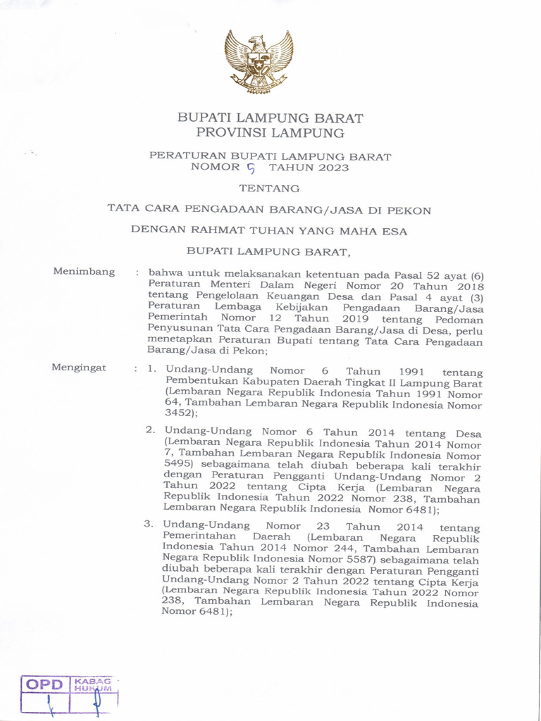 Perbup Nomor 5 Tahun 2023 | PDF