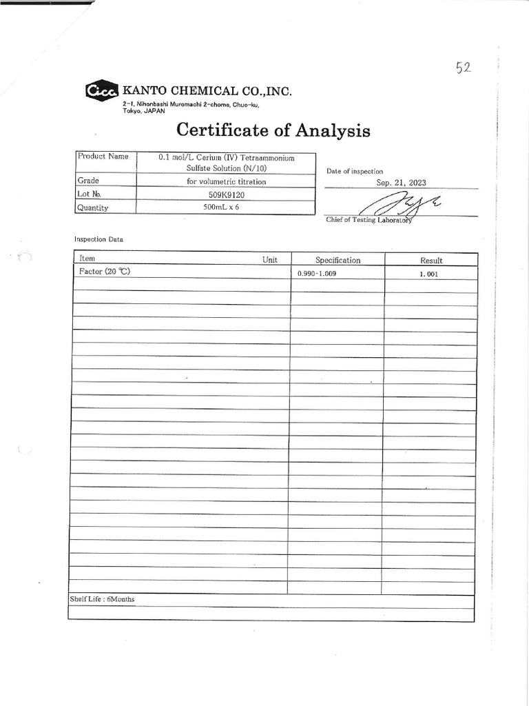COA Tetraammonium Sulfate Solution | PDF