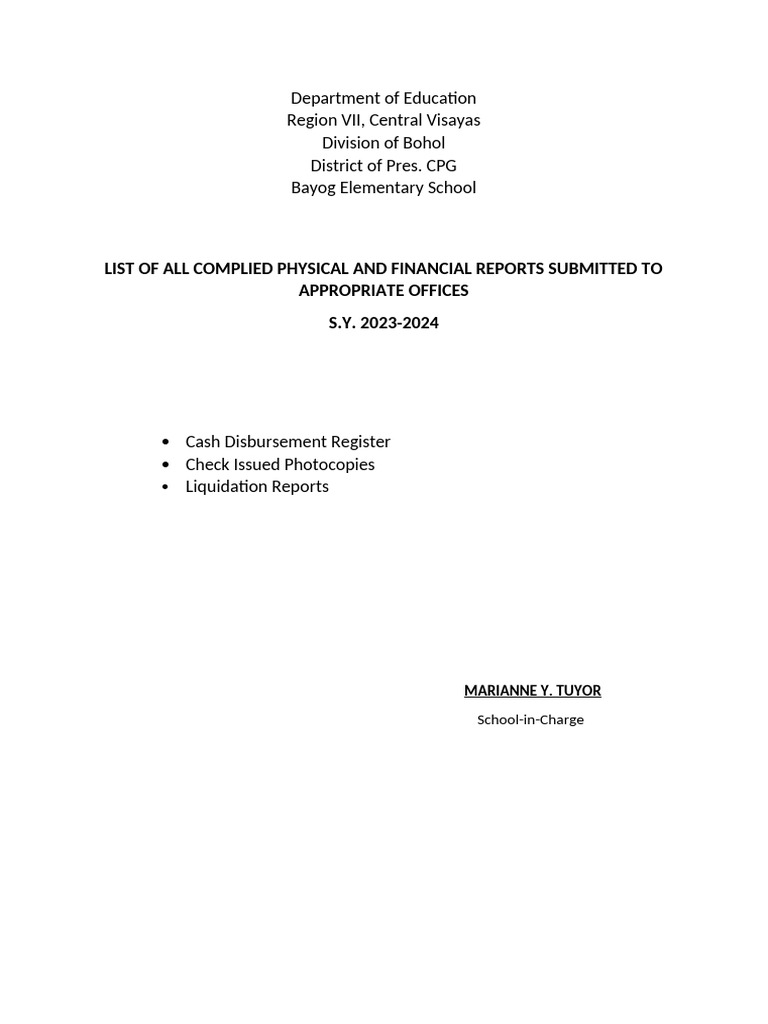 Bayog Elementary Financial Reports 2023-2024 | PDF