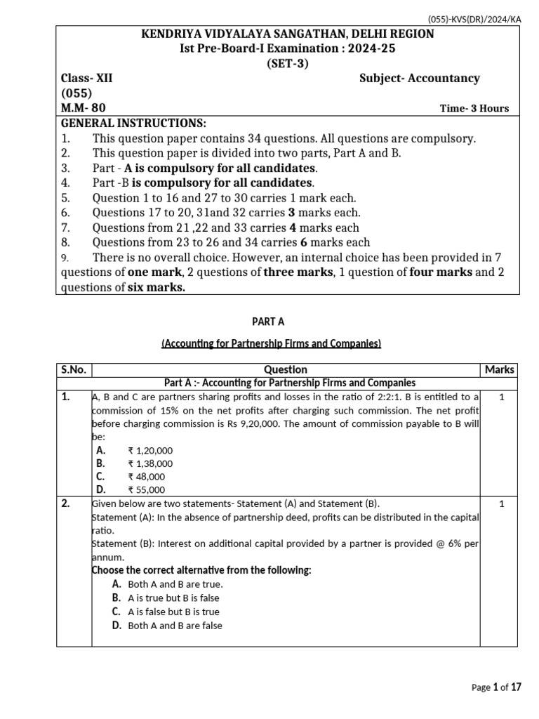 QP Accountancy XII SET 3 | PDF | Equity (Finance) | Debits And Credits
