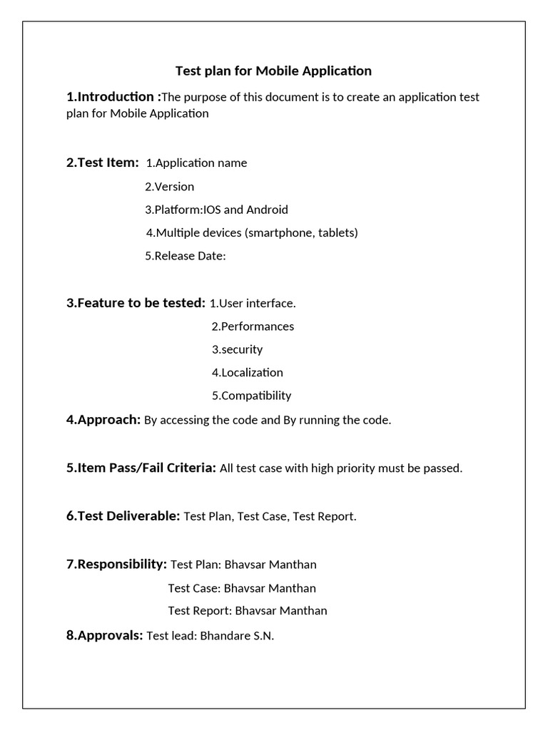 Mobile Application Test Plan Overview | PDF