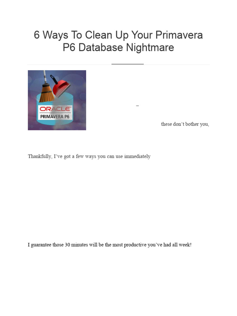 Clean Up Your Primavera P6 Database | PDF | Databases | Information Technology