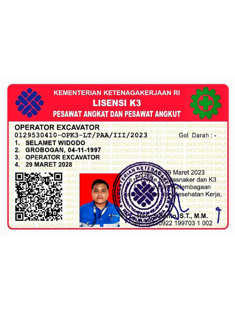Lisensi K3 Excavator slamet widodo | PDF
