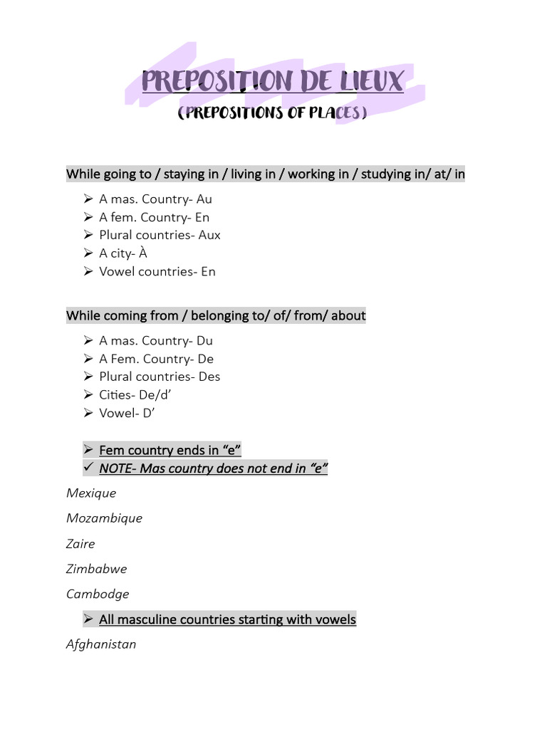 Preposition de Lieux | PDF