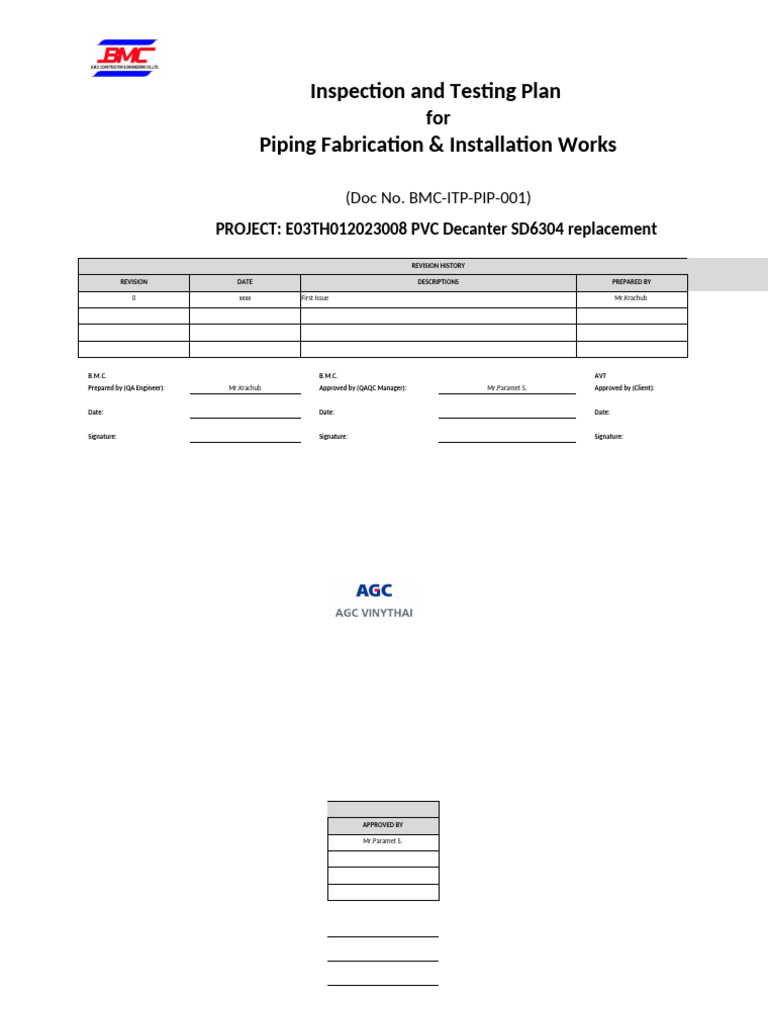 BMC Itp Pip 001 | PDF | Nondestructive Testing | Pipe (Fluid Conveyance)