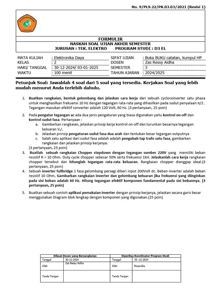 Soal Uas Elda 2b-d D3el Ganjil 2024-2025 | PDF
