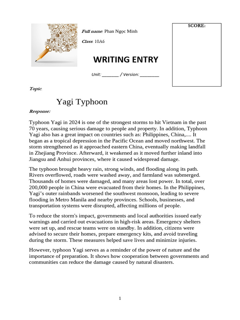 writting phan ngọc minh 10a6 - yagi typhoon | PDF