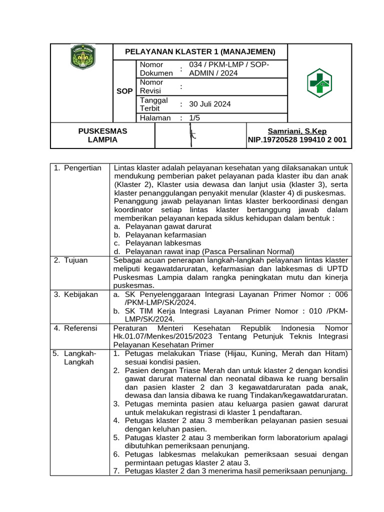 SOP Pelayanan Lintas Klaster Puskesmas | PDF
