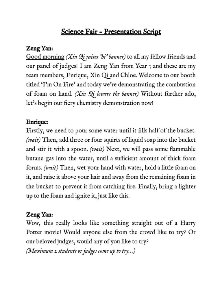 Science Fair - Presentation Script (1) | PDF | Fires | Water