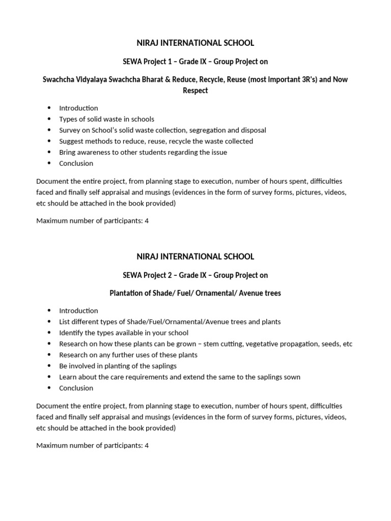 SEWA Projects | PDF | Plants | Trees