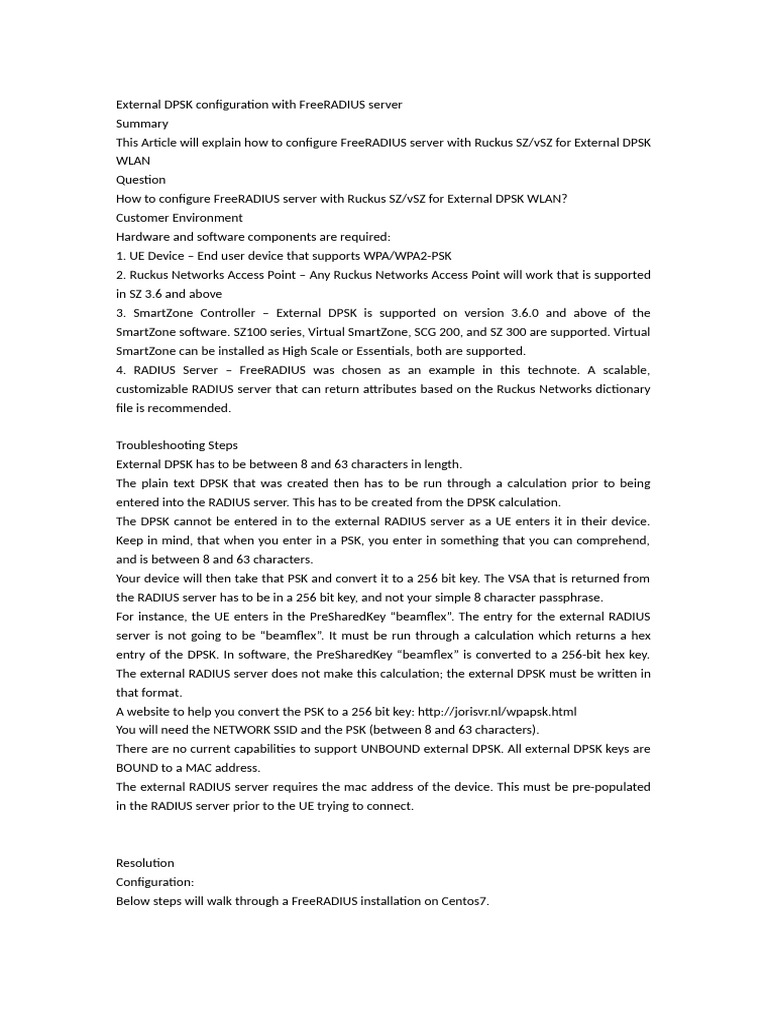 External DPSK configuration with FreeRADIUS server | PDF | Radius | Computing